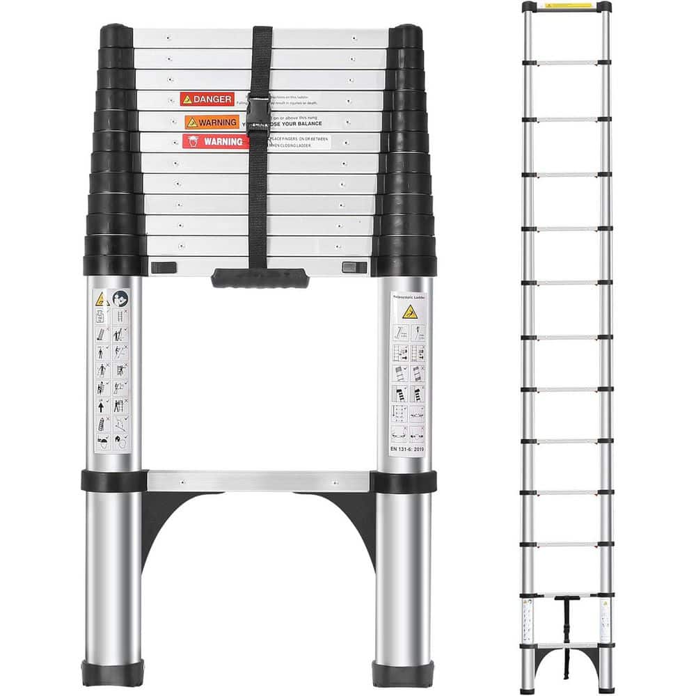 KIWDZFU 12.5 FT Aluminum Telescoping Ladder with One-Button Retraction ...