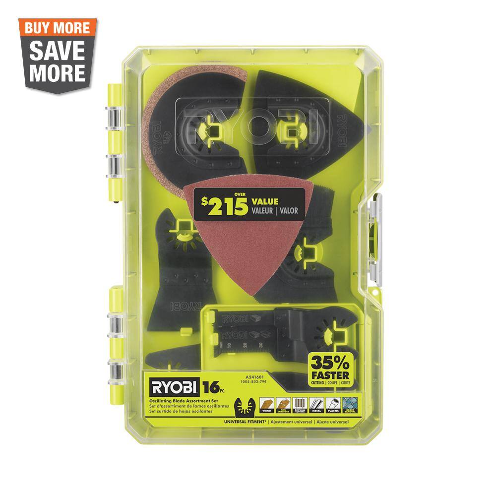RYOBI 16-Piece Oscillating Multi-Tool Blade Accessory Set A241601 - The ...