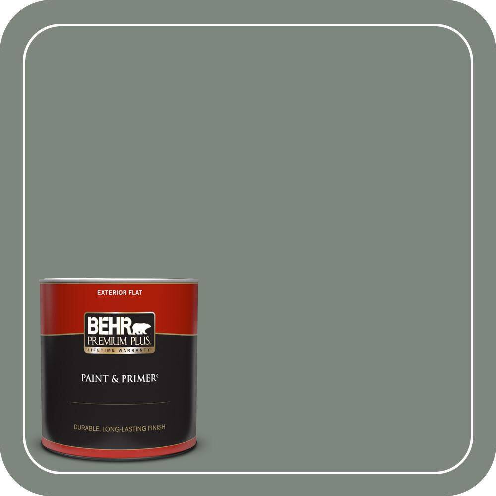 BEHR PREMIUM PLUS 1 qt. #700F-5 Wild Sage Flat Exterior Paint & Primer ...
