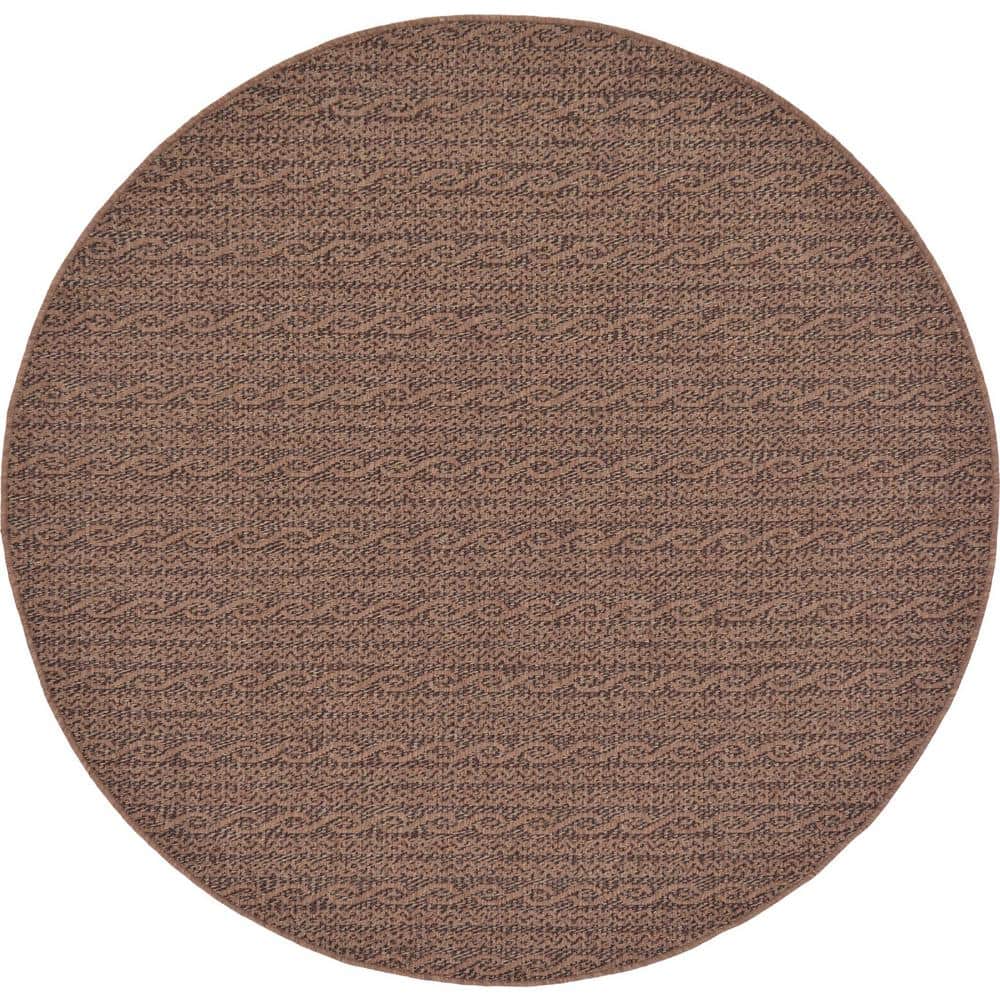 Unique Loom Outdoor Links Brown 6' 0 x 6' 0 Round Rug 3126531 - The ...