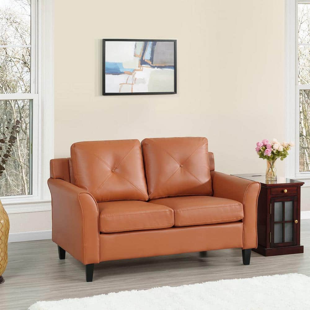 MAYKOOSH Caramel Button Tufted Loveseat , Microfiber Couch for Small ...