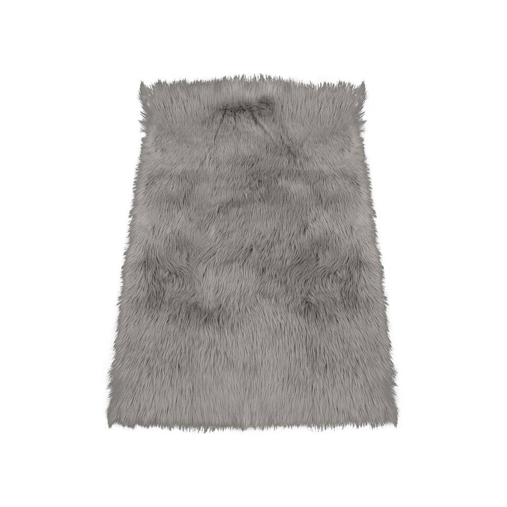 Huluwat Light Grey 4 ft. x 6 ft. Ultra Soft Fluffy Faux Fur Sheepskin ...