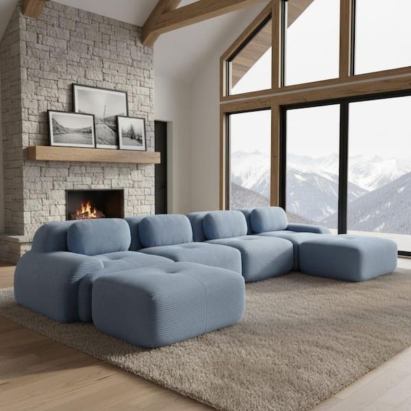 Homy Casa SMZO 152.7 in. Modular Corduroy Sectional Sofa with Ergonomic ...