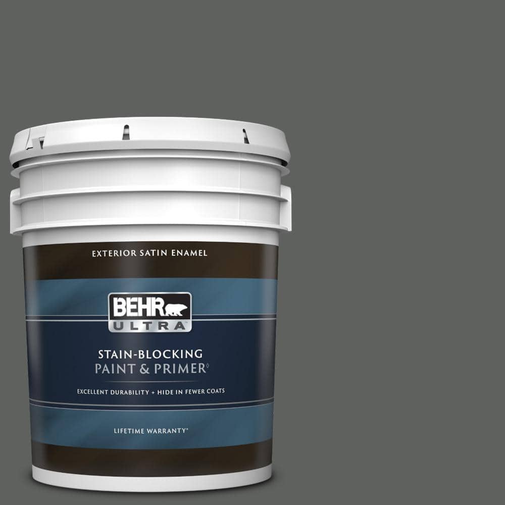 BEHR ULTRA 5 gal. #N460-6 Hematite Satin Enamel Exterior Paint & Primer ...
