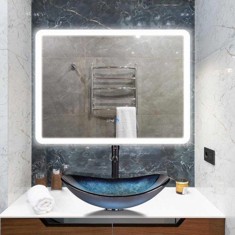Puluomis Boat Shape Blue Glass Vessel Sink with Faucet in Black ...