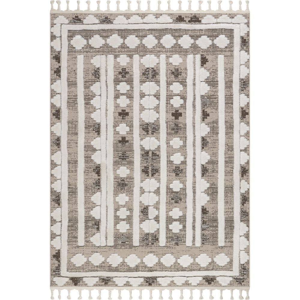 RUGS USA Audience Geometric Tasseled Beige 9 ft. x 12 ft. Indoor ...