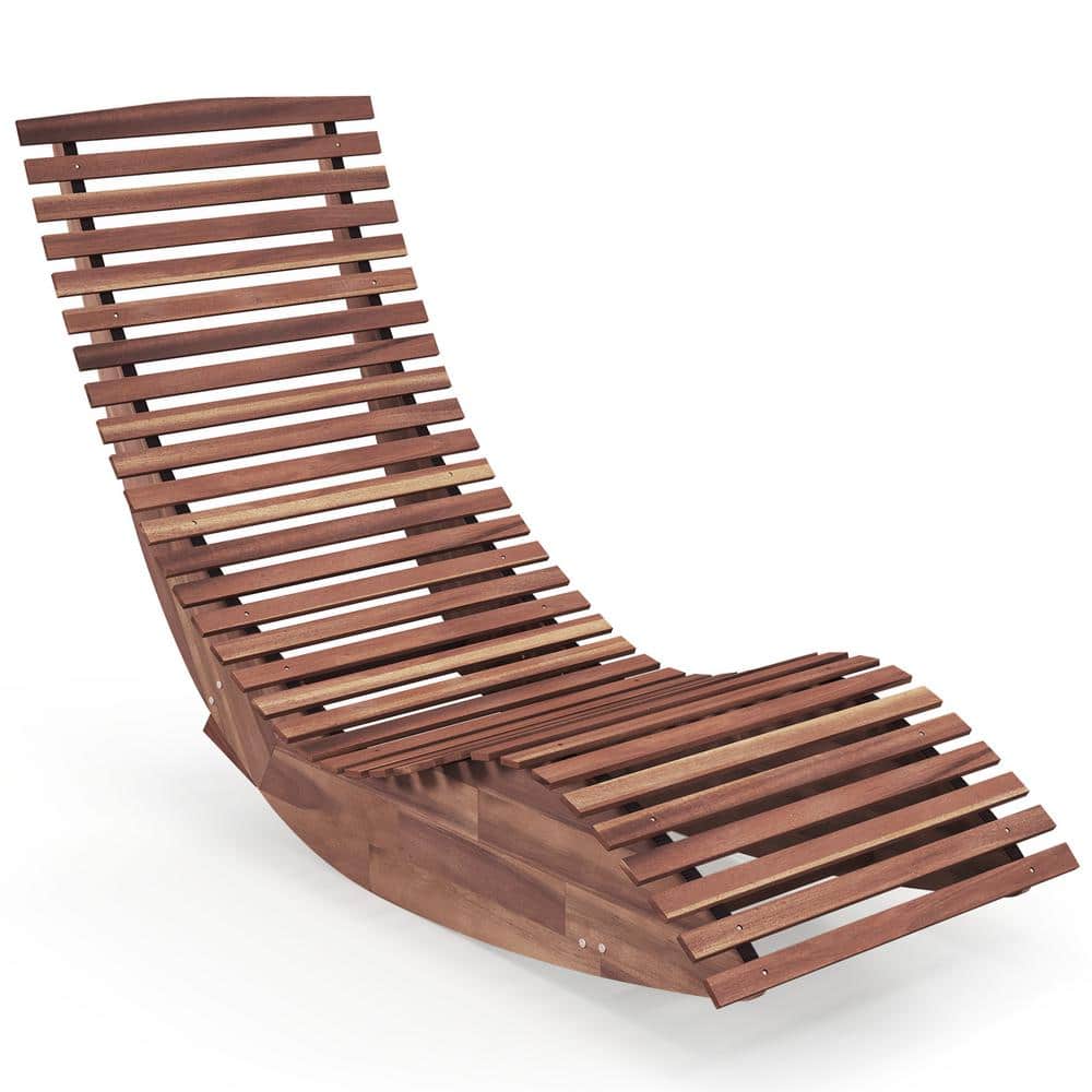 Gymax Acacia Wood Patio Chaise Lounge Chair Outdoor Rocking Chair with ...