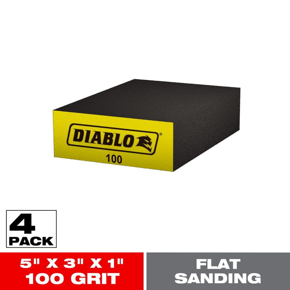 DIABLO 5 in. x 3 in. x 1 in. 100-Grit Large Flat Sanding Sponges ...