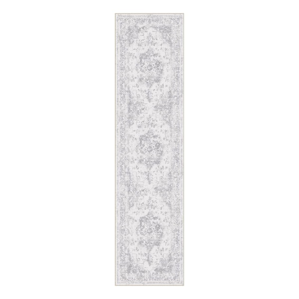 HaiiMeid Jane Eyre Gray 2 ft. x 8 ft. Vintage Medallion Distressed ...