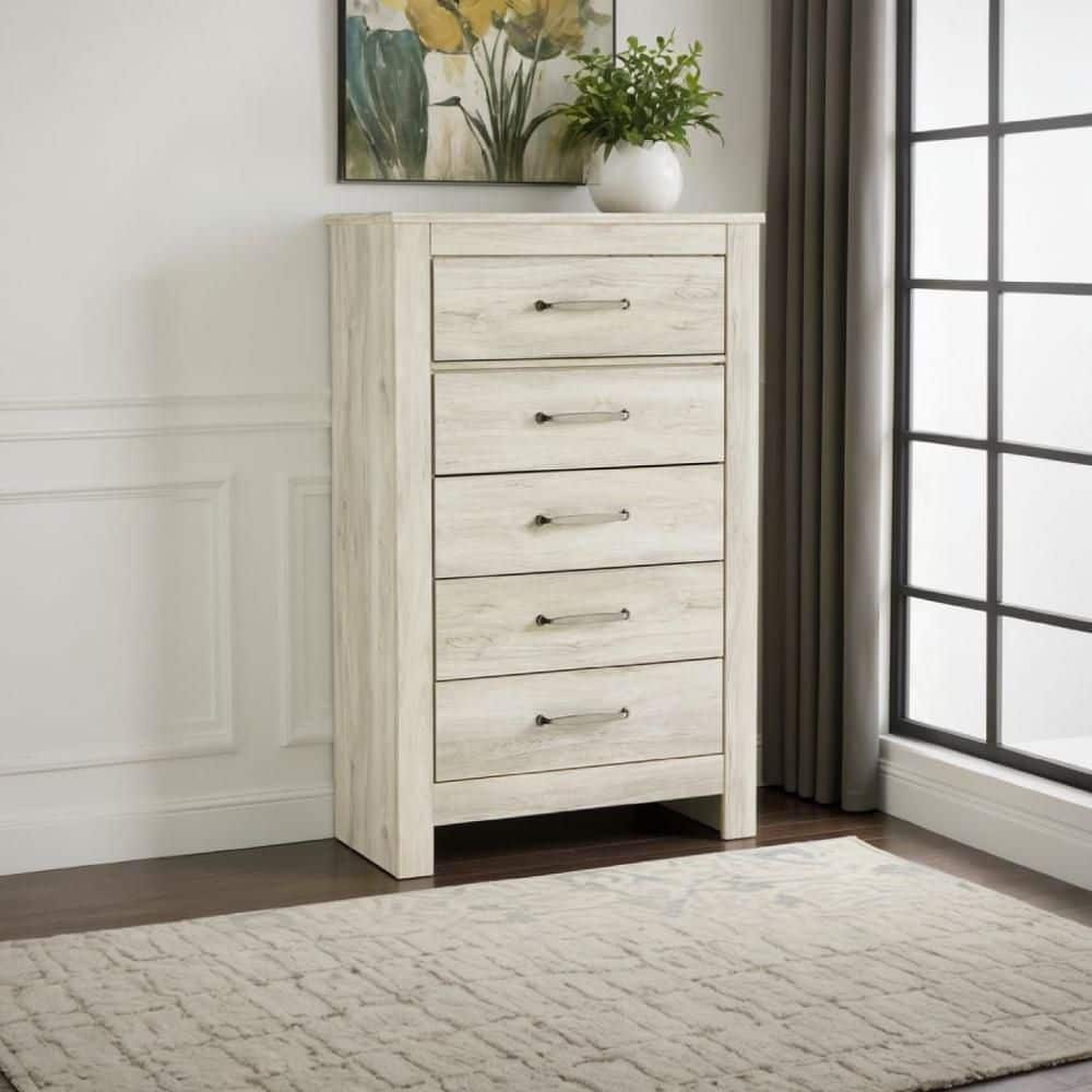 Benjara Simon Rustic Gray and Whitewash 5-Drawer 16 in. Wide Tall Chest ...