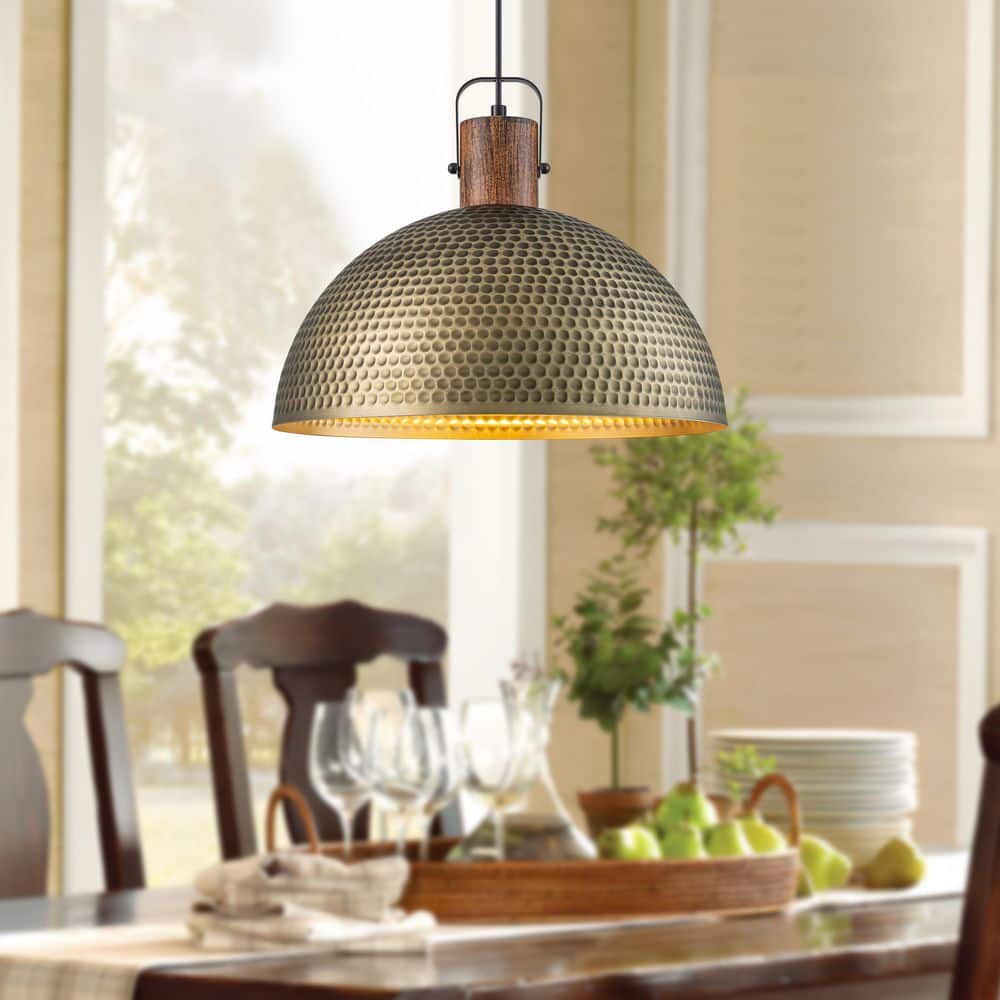 TinHon Champagne ColorPendant Light with Large Hammered Dome Shade and ...
