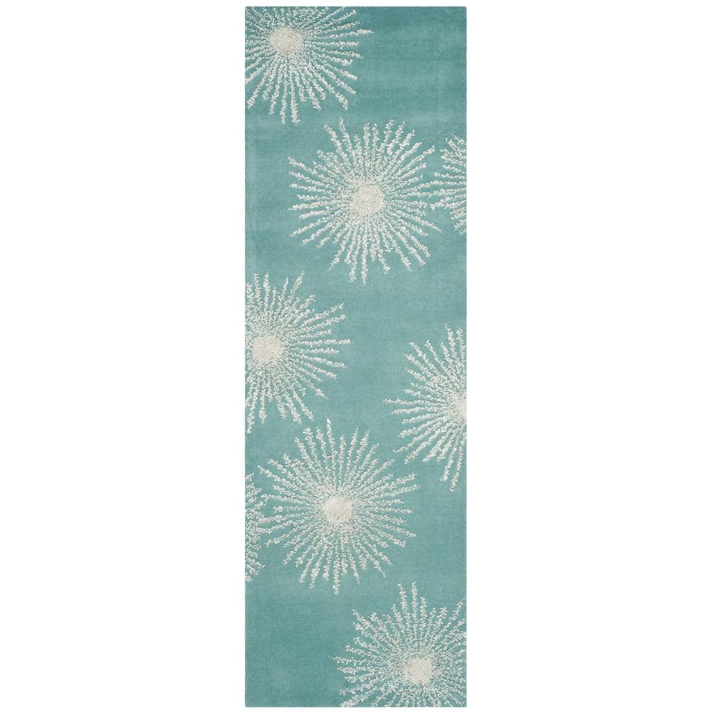 SAFAVIEH Soho Light Teal/Multi 3 ft. x 8 ft. Floral Runner Rug SOH712T ...