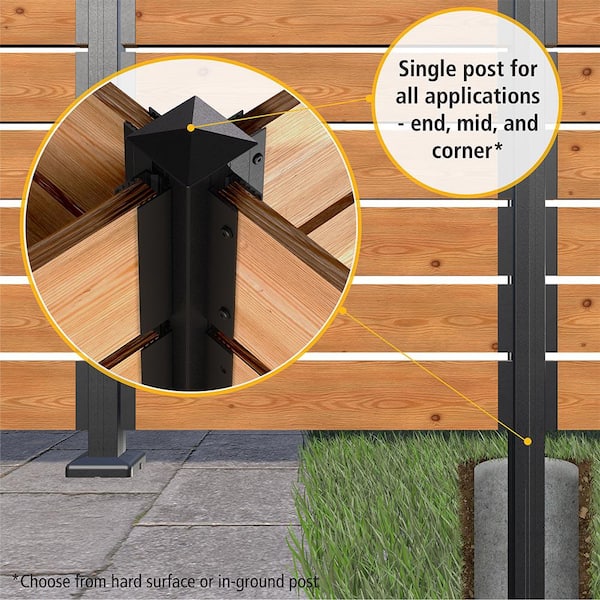 PEAK Modular Fencing 94 in. H Matte Black Aluminum In-Ground Post for A ...