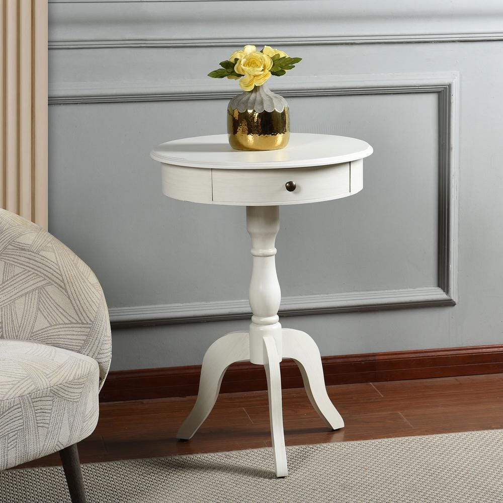 StyleCraft Luka 21.5 in. Antique White Round MDF End Table AF102645DS ...