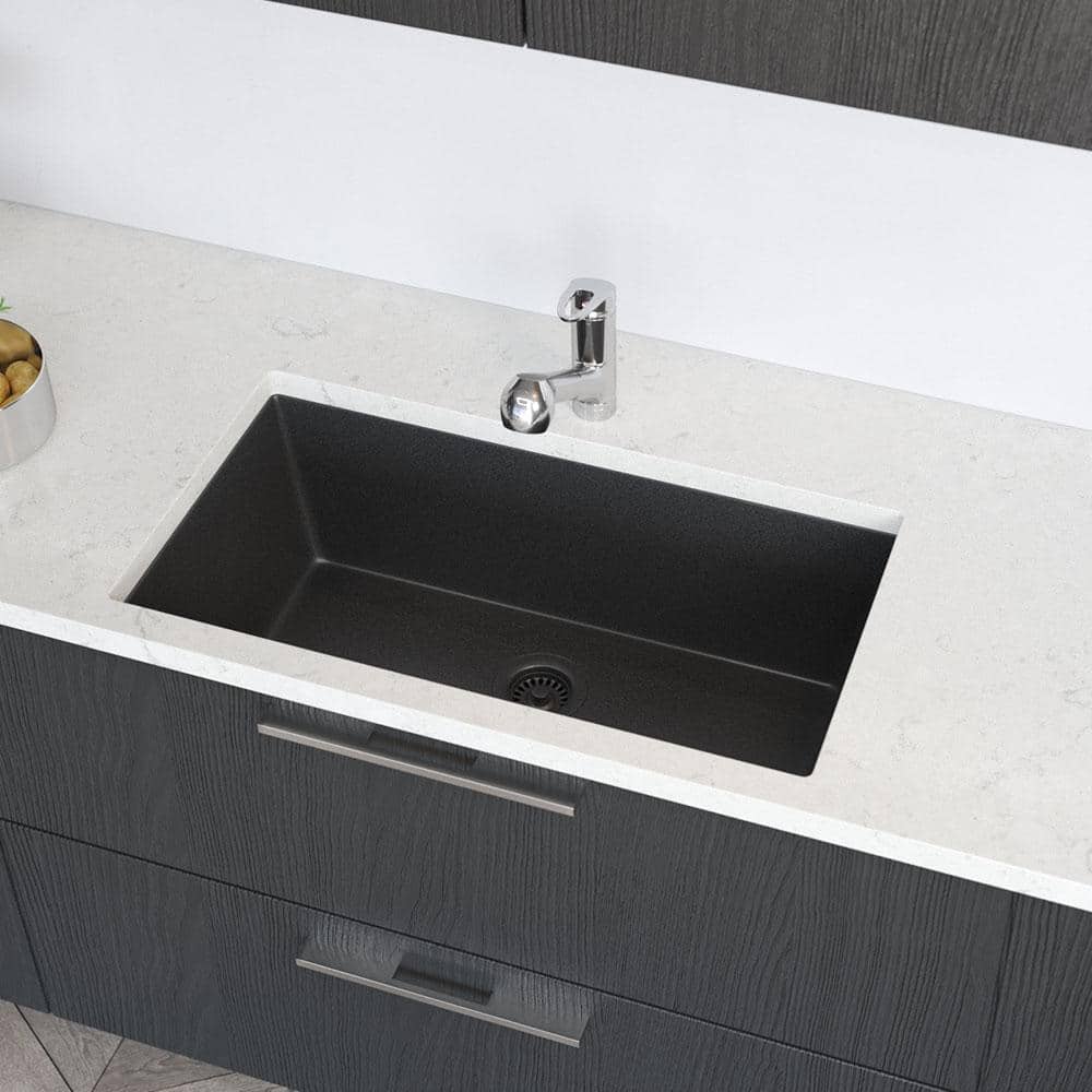 Rene Carbon Granite Quartz 33 in. Single Bowl Undermount Kitchen Sink ...