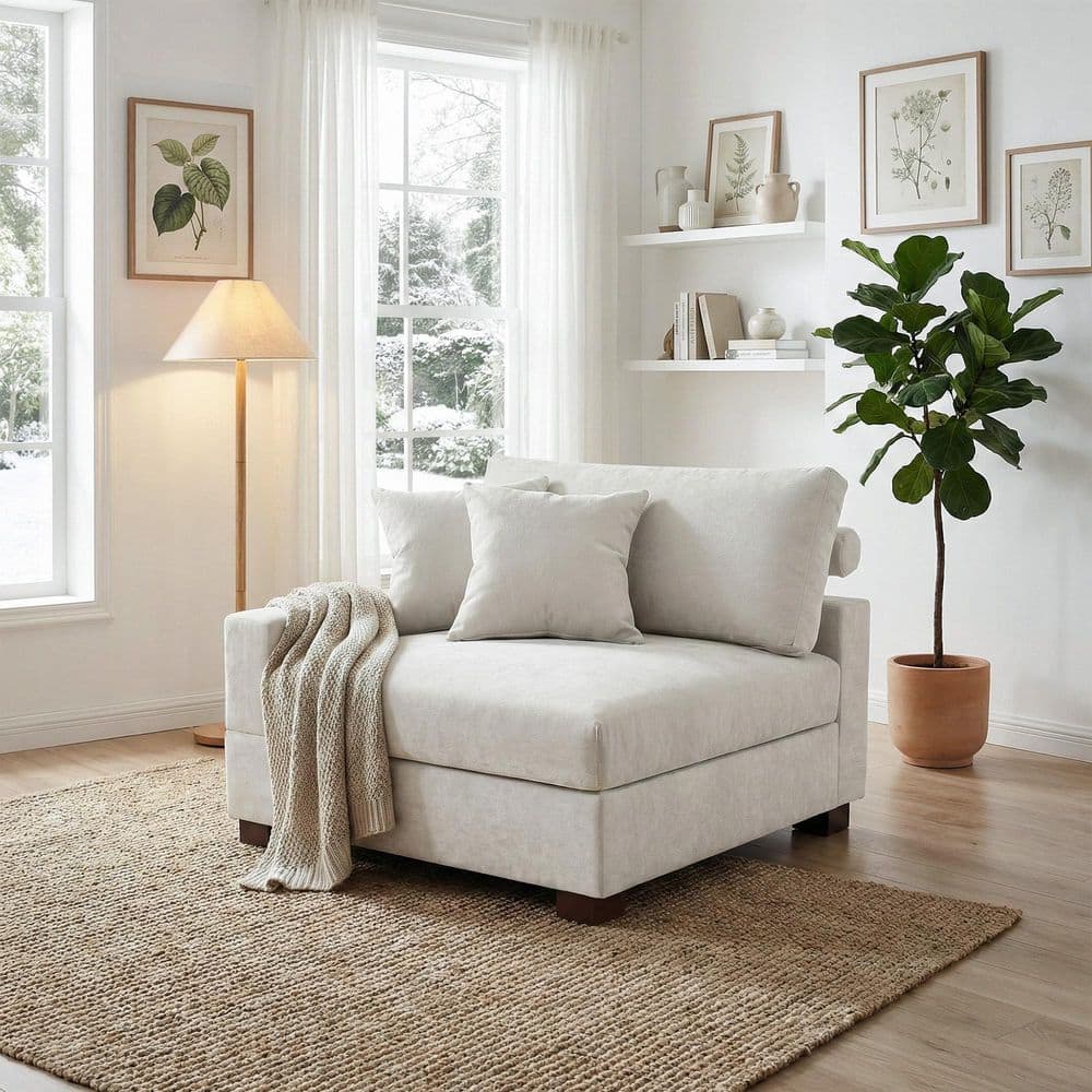 Uixe Modern Left Arm Facing Off-white Chenille Sectional Corner Arm ...