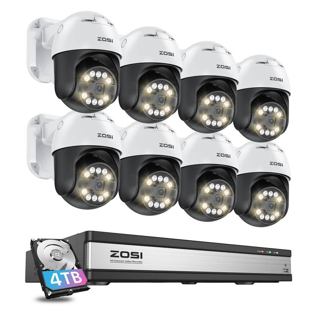 ZOSI 16-Channel 5MP 4K POE 4TB NVR Security Camera System with 8 Wired 355-Degree Pan Tilt ...