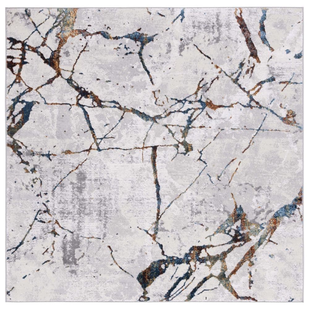 SAFAVIEH Amelia Gray/Blue 3 ft. x 3 ft. Gold Abstract Distressed Square ...
