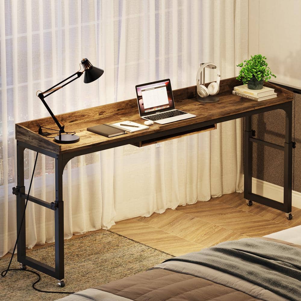 BYBLIGHT Moronia 70.86 in. Rectangular Brown Wood Height Adjustable ...