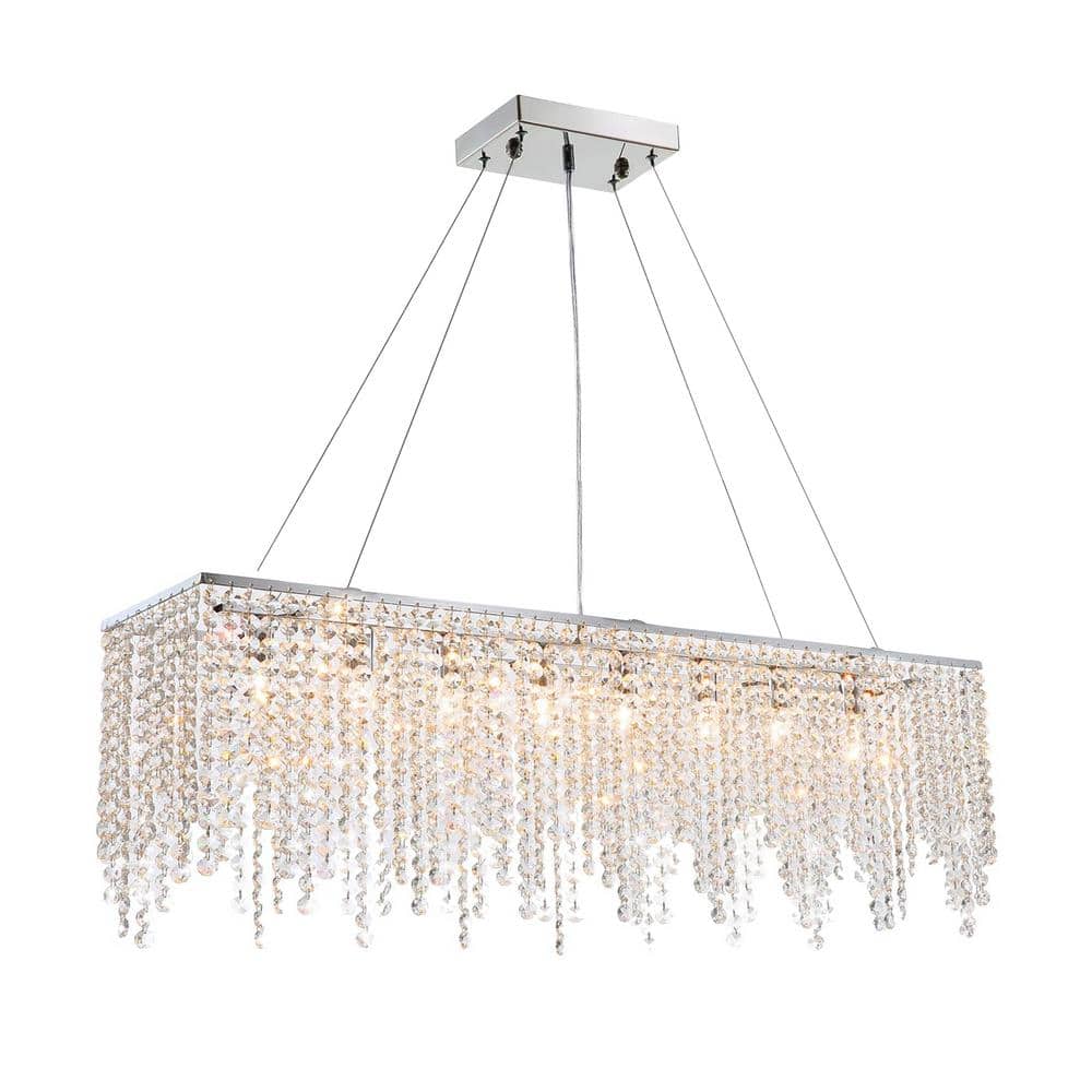 Pacific Core 47 in. 10-Light Chrome Crystal Chandelier Pendant Light ...