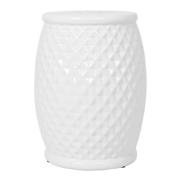 White Glazed Ceramic Round Outdoor Side Table with Retro-inspired ...