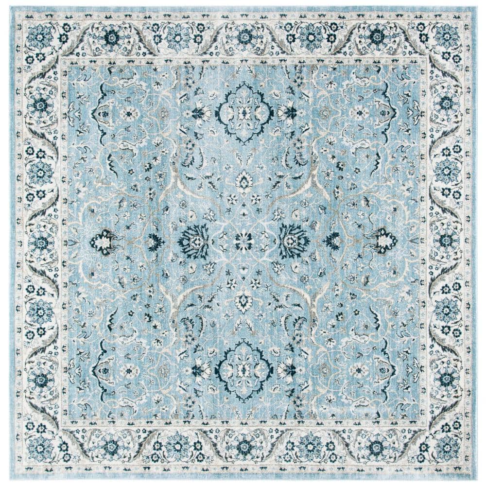 SAFAVIEH Isabella Light Blue/Cream 7 ft. x 7 ft. Square Border Floral ...