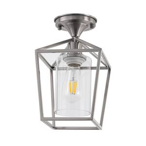 Briignite 6 in. Nickel 1-Light Cage Semi Flush Mount Ceiling Light with ...