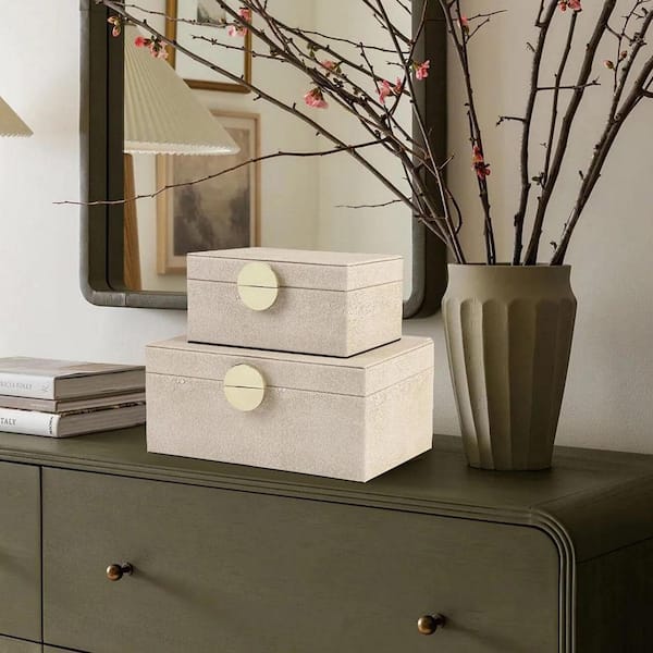 Gray 9 in. x 4 in. Faux Leather Decorative Boxes Storage Classic Vegan ...