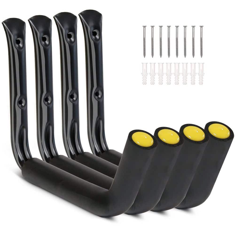 4 Packs 16.9 in. Black Steel Heavy Duty Garage Storage Hooks Wall Rack ...