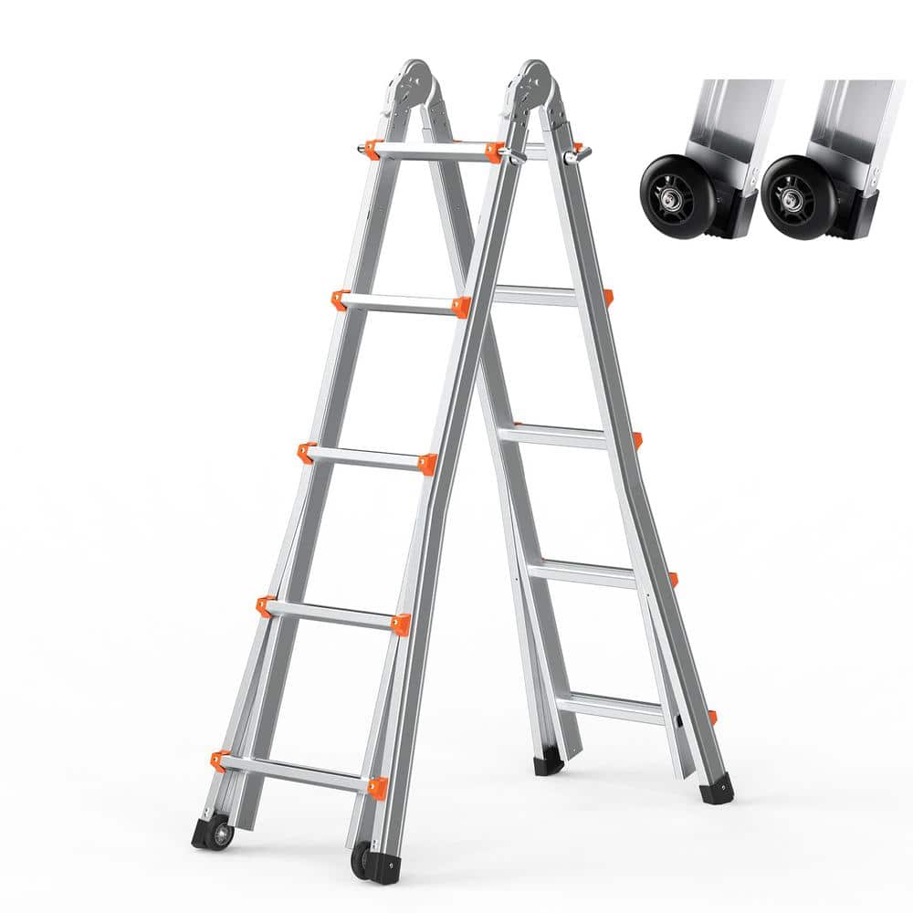 VEVOR Telescoping Ladder a Frame, 16.7 ft. Aluminum Extension Ladder ...