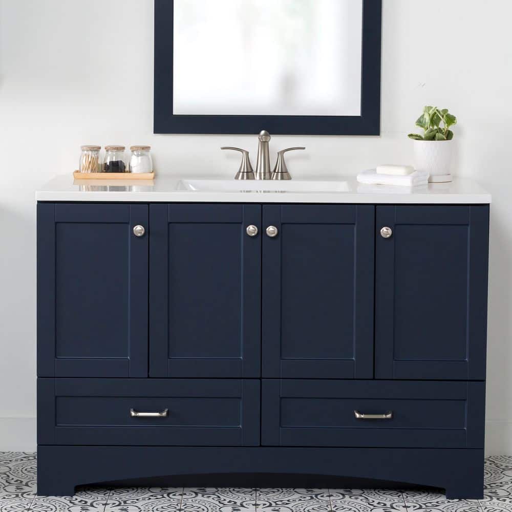 Glacier Bay Lancaster 49 in. Single Sink Deep Blue Bath Vanity with ...