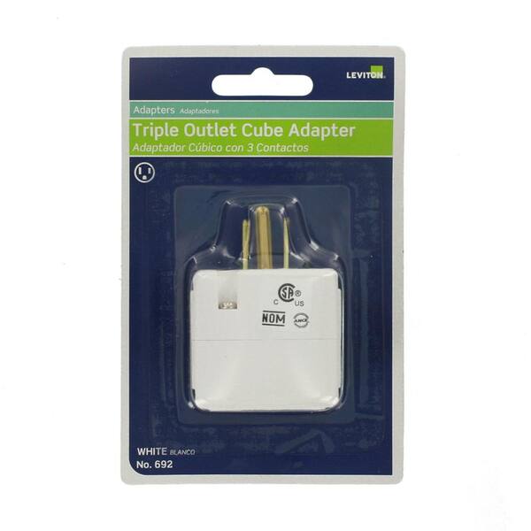Leviton Grounded Triple Cube Outlet Adapter, White 692-W R54-00692-00W ...