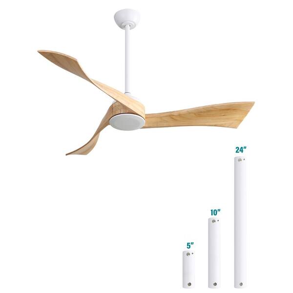DICI MAll 52 in. Indoor/Outdoor Wood White Downrod Ceiling Fan without ...