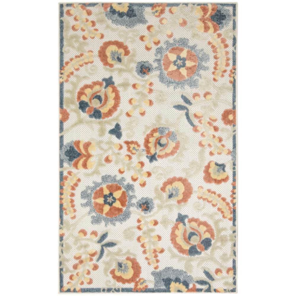 Nourison Aloha Grey Multicolor 3 ft. x 4 ft. Floral Contemporary Area ...