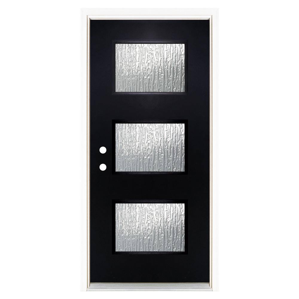 MP Doors 36 in. x 80 in. Right-Hand Inswing 3-Lite Water Wave Glass ...