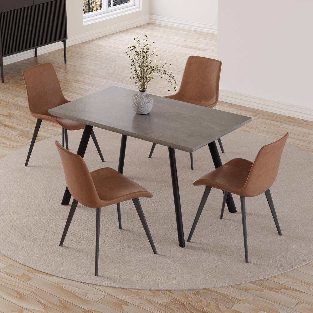 GOJANE 5-Piece Set of Brown Chairs and Grey Rectangular Dining Table ...