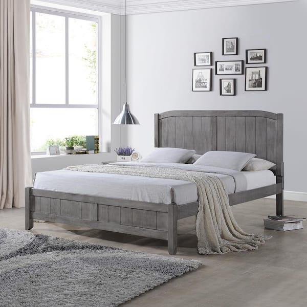 Noble House Summer Rustic Wooden Queen Platform Bed Rustic Gray