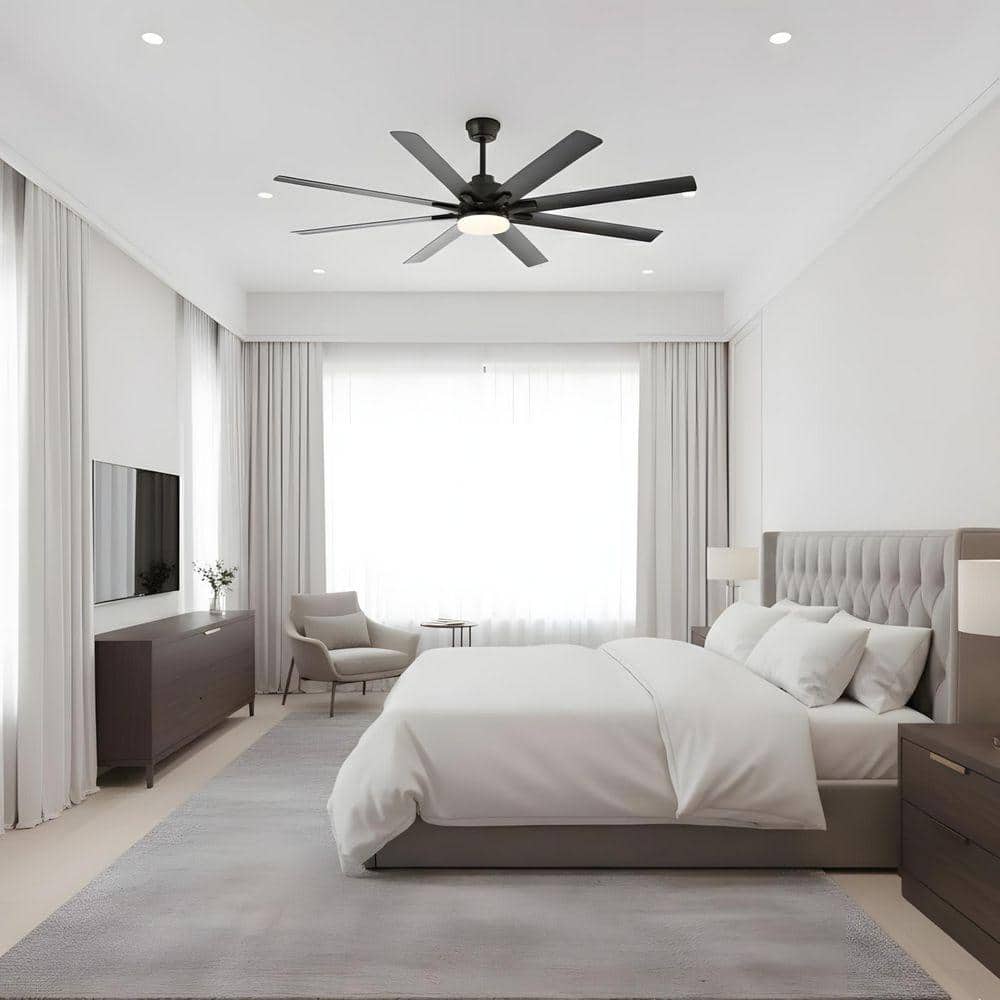 RCCFBHM 66 in. Integrated LED Indoor Black Ceiling Fan with Light Kit ...