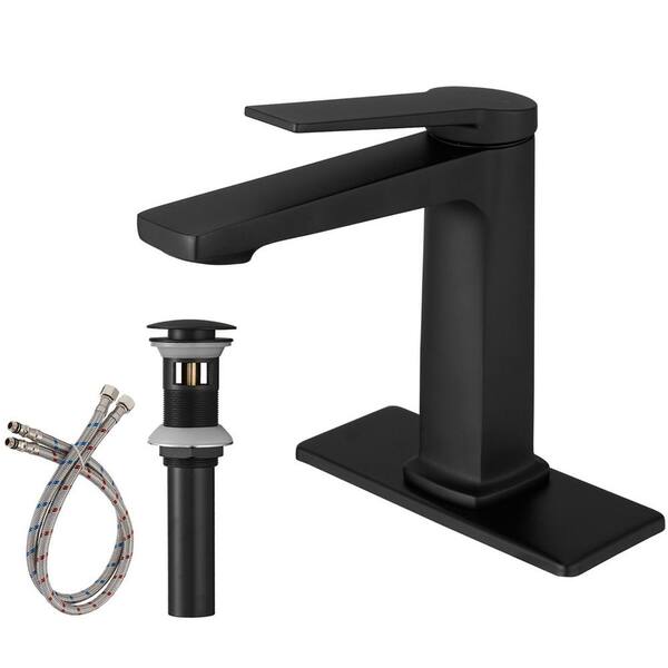 FLG Single Handle Single Hole Bathroom Faucet with Deckplate and Pop-Up ...