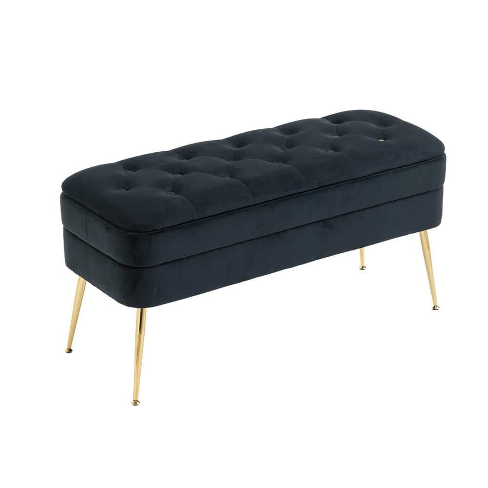 HOMEFUN Modern Black Velvet Upholstery Storage Ottomans Dining Bench in ...
