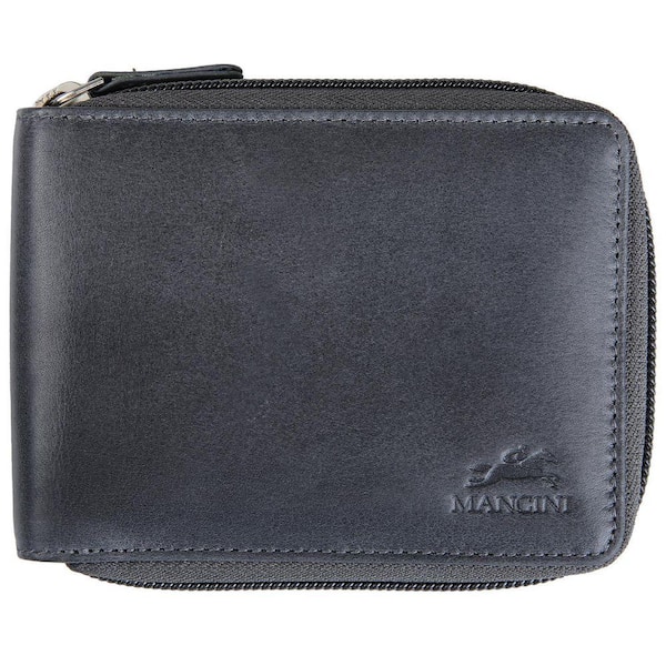 MANCINI Bellagio Collection Grey Leather Zippered RFID Wallet with ...