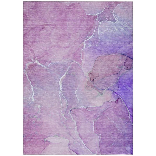 HomeRoots Purple 5 ft. x 8 ft. Abstract Indoor / Outdoor Area Rug ...