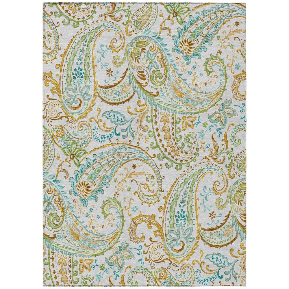 HomeRoots Ivory and Gold 5 ft. x 8 ft. Woven Paisley Polyester ...
