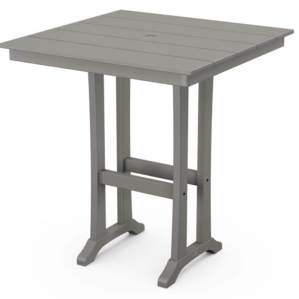 POLYWOOD Farmhouse Trestle Slate Grey HDPE Plastic 37 in. Bar Table ...