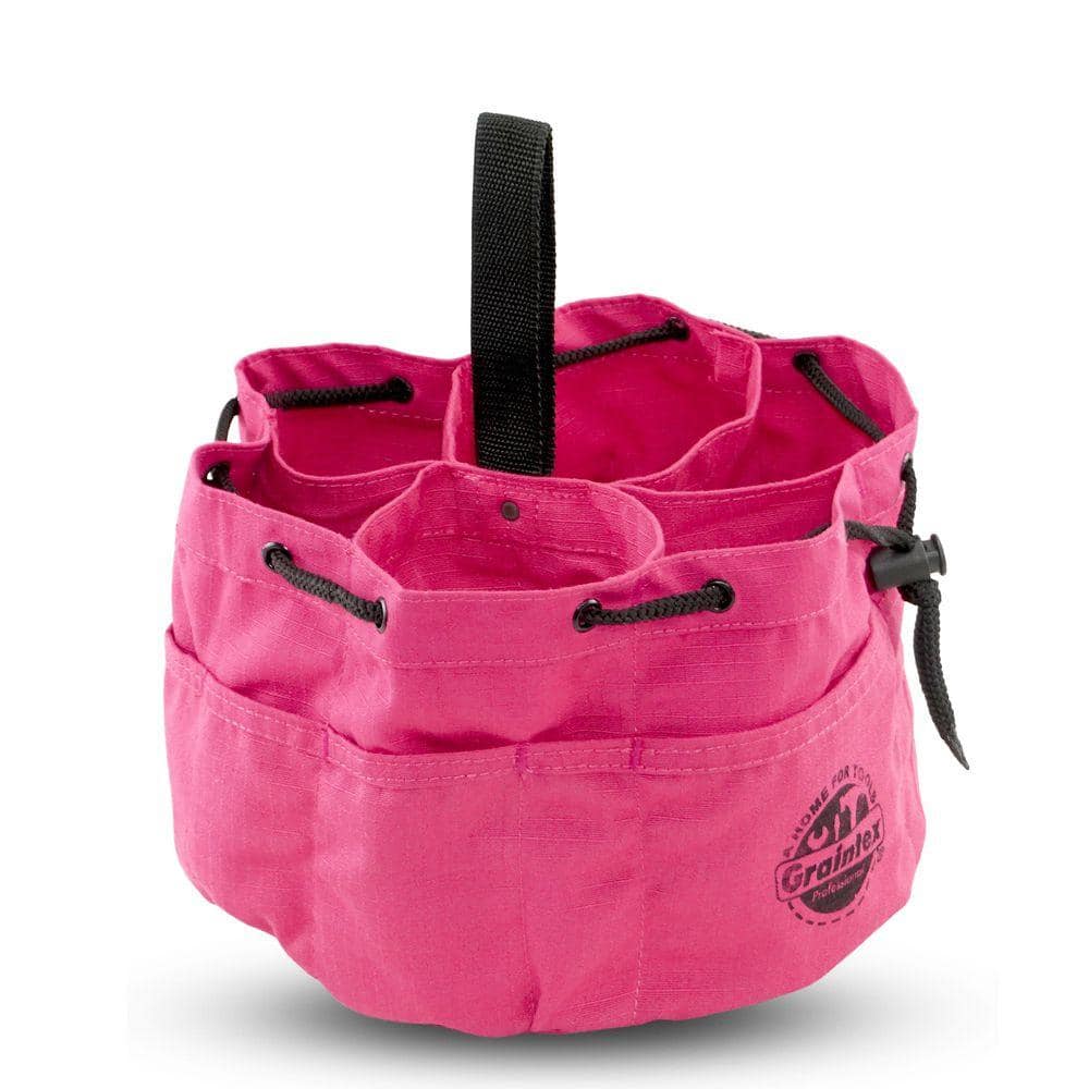Graintex 10 in. 18-Pocket Grab Tool Bag with Drawstring Closure in Pink ...
