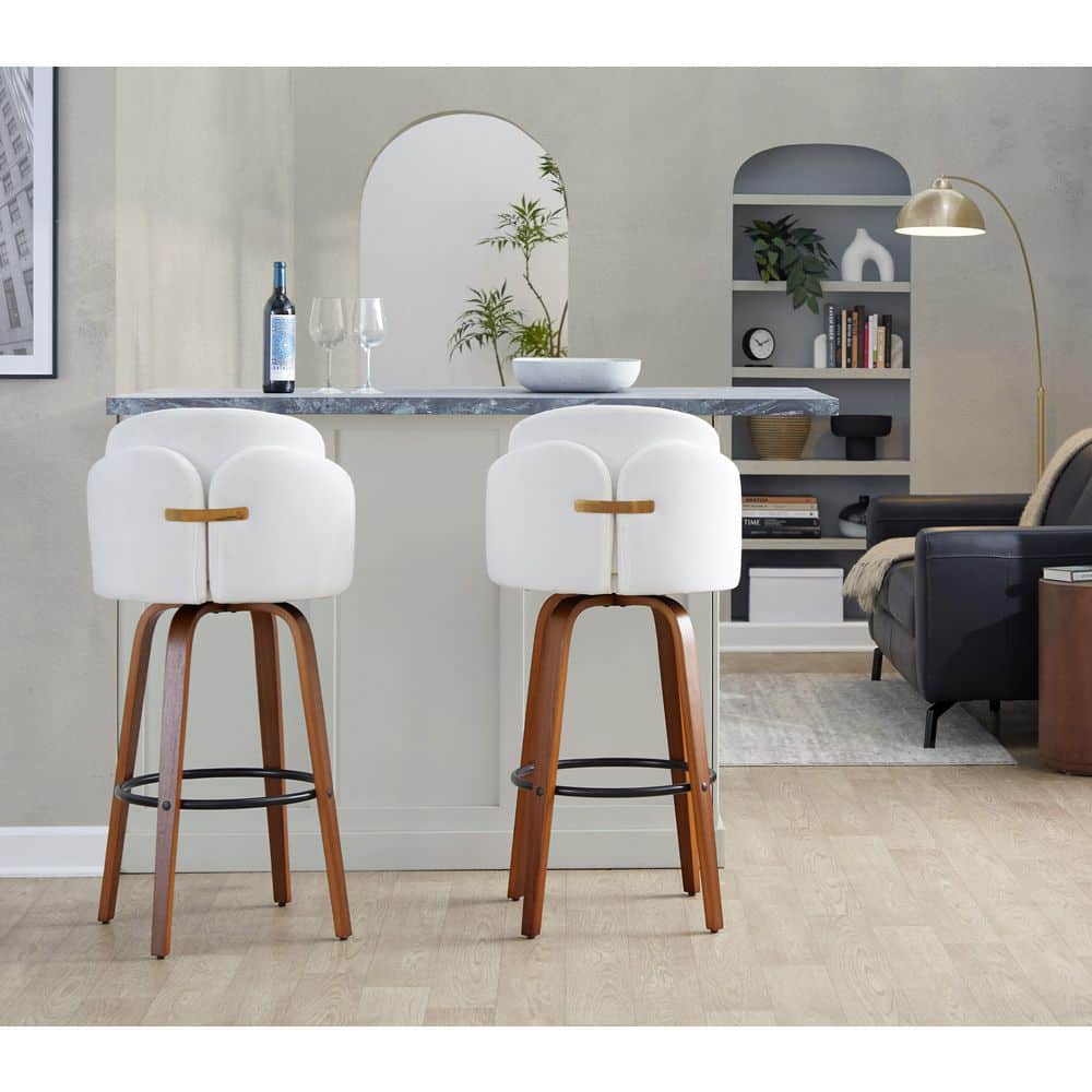 LumiSource Dahlia 42.5 in. H Cream Velvet, Walnut Wood, and Black Metal ...