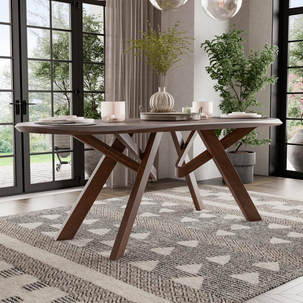 Furniture of America Shelun VI Rich Walnut Wood 82.5 in. Double Pedestal Base Oval Dining Table ...