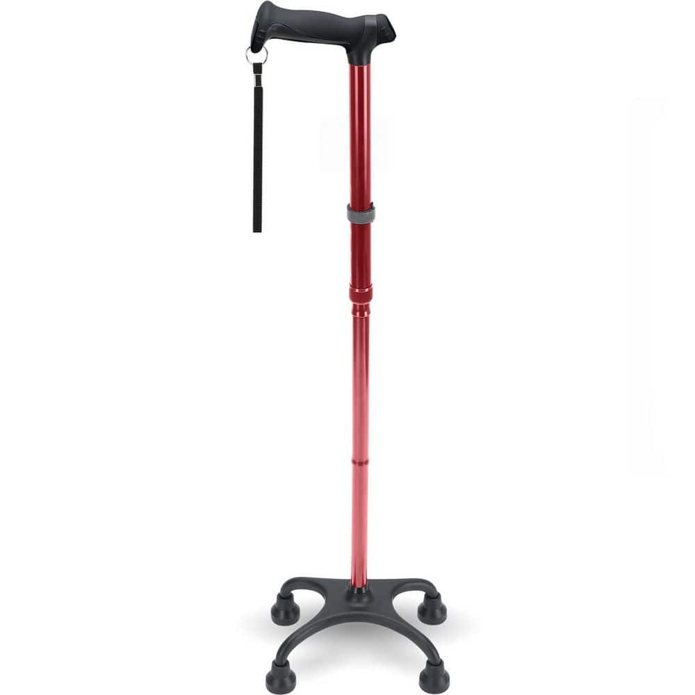 Wudkey Red Quad Cane, Walking Cane with Ergonomic Handle and Graceful 4 ...