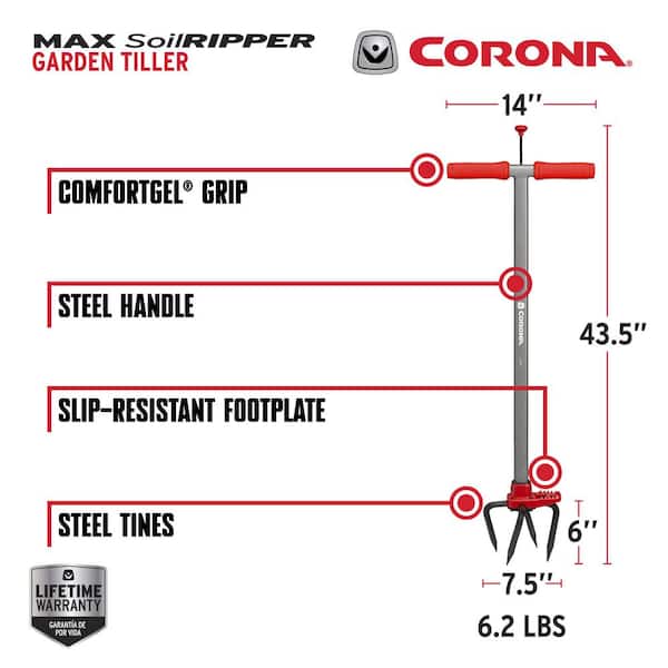Corona MAX SoilRIPPER 6 in. Steel Tines with Red Comfort Grip Soil ...