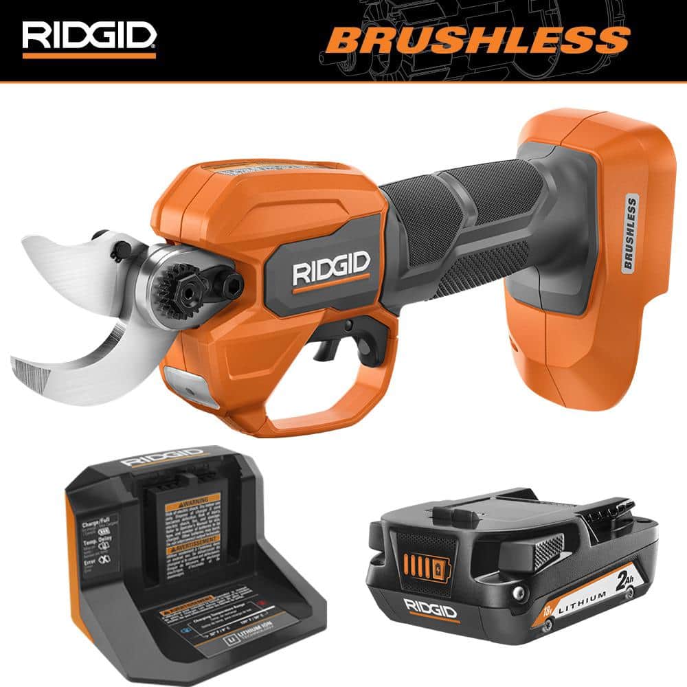 RIDGID 18V Brushless Cordless Battery Pruner with 2.0 Ah Battery and ...